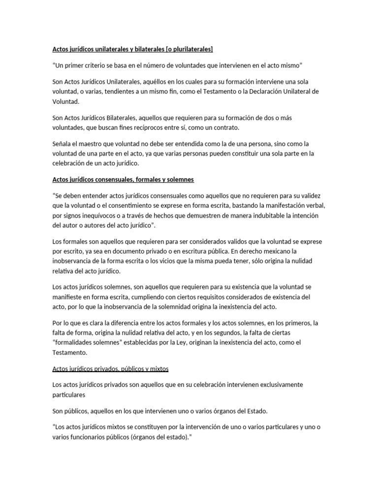 Actos Jurídicos: Unilaterales y Bilaterales | PDF