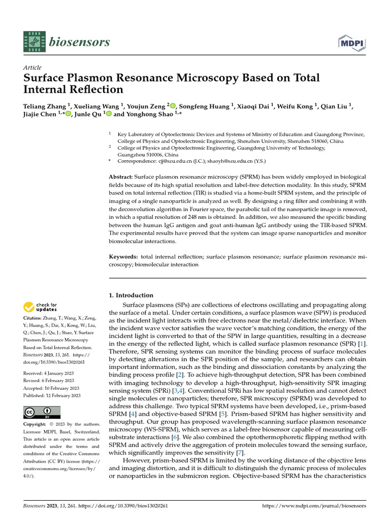 SPR Microscopy via Total Internal Reflection | PDF | Surface Plasmon ...