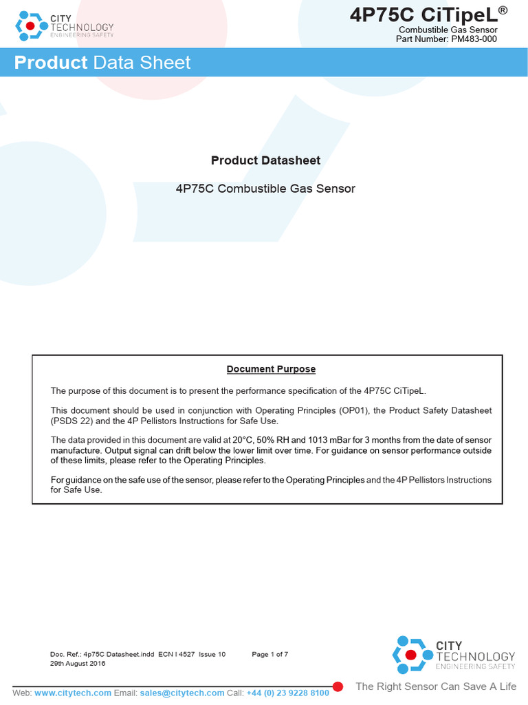 Sps Siot Citytech 4p75c Sensor Datasheet | PDF | Combustion | Chemistry