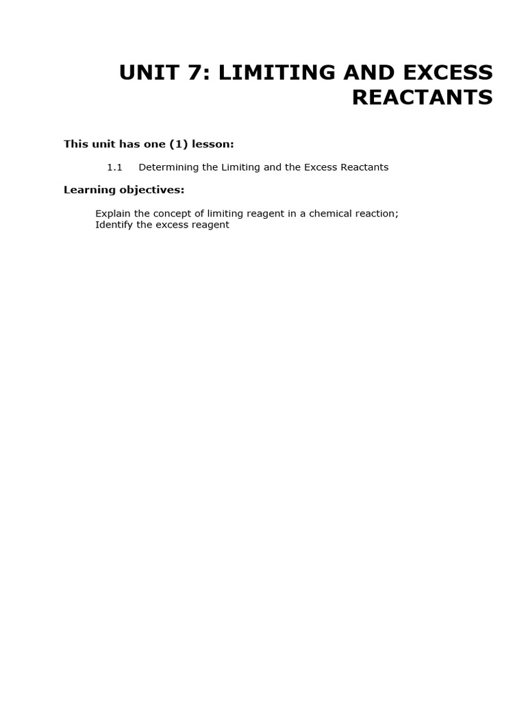 Determining the Limiting and Excess Reactants _0 | PDF | Chemical ...
