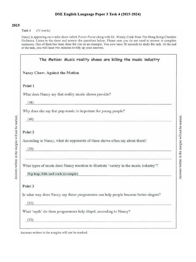 DSE English Language Paper 3 Task 4 | PDF