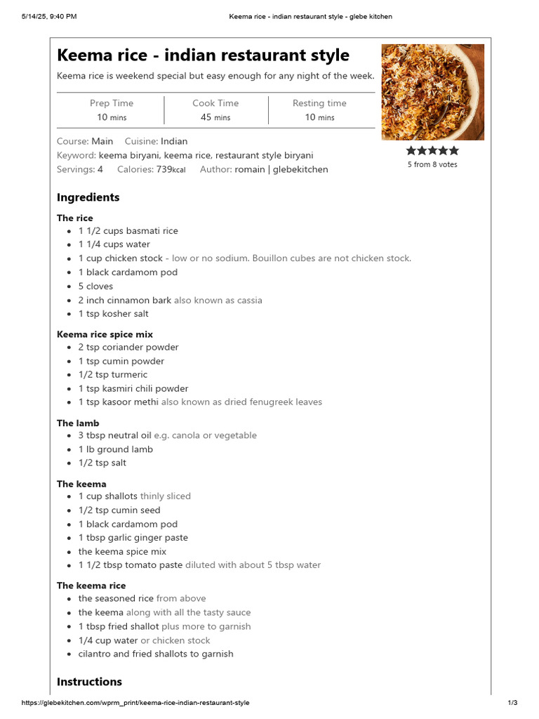 Keema Rice - Indian Restaurant Style - Glebe Kitchen | PDF | Indian ...