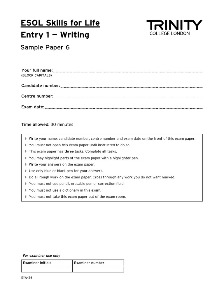 Sample Paper 6 - E1 Writing | PDF