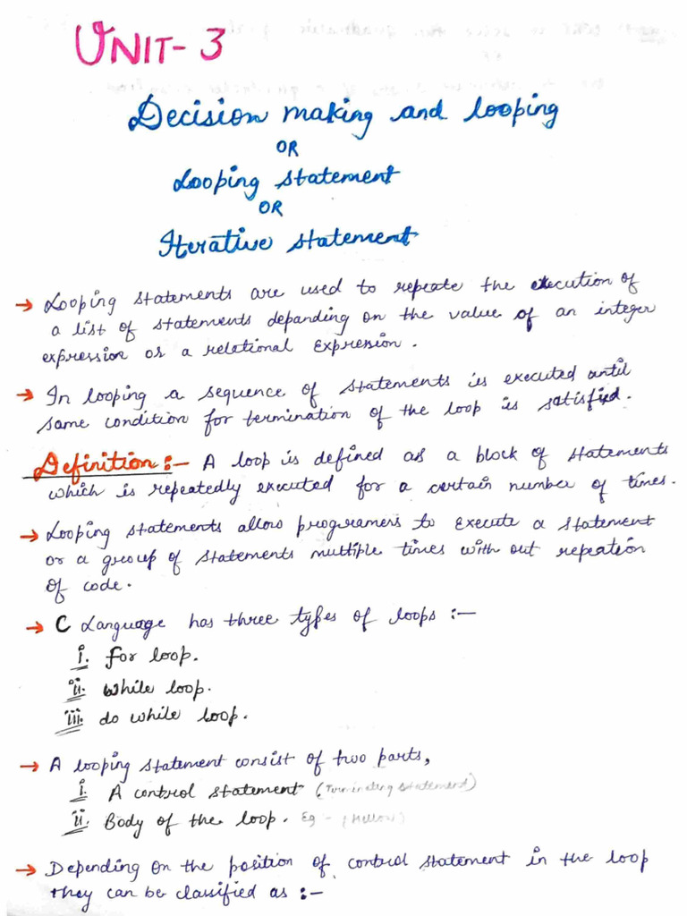 Pps Unit-3 Complete Notesdecision Making and Looping | PDF