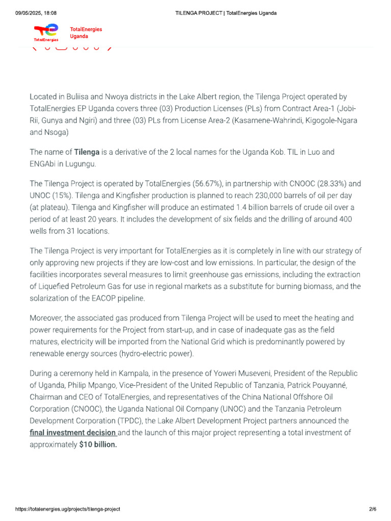 Tilenga Project Total Energy | PDF