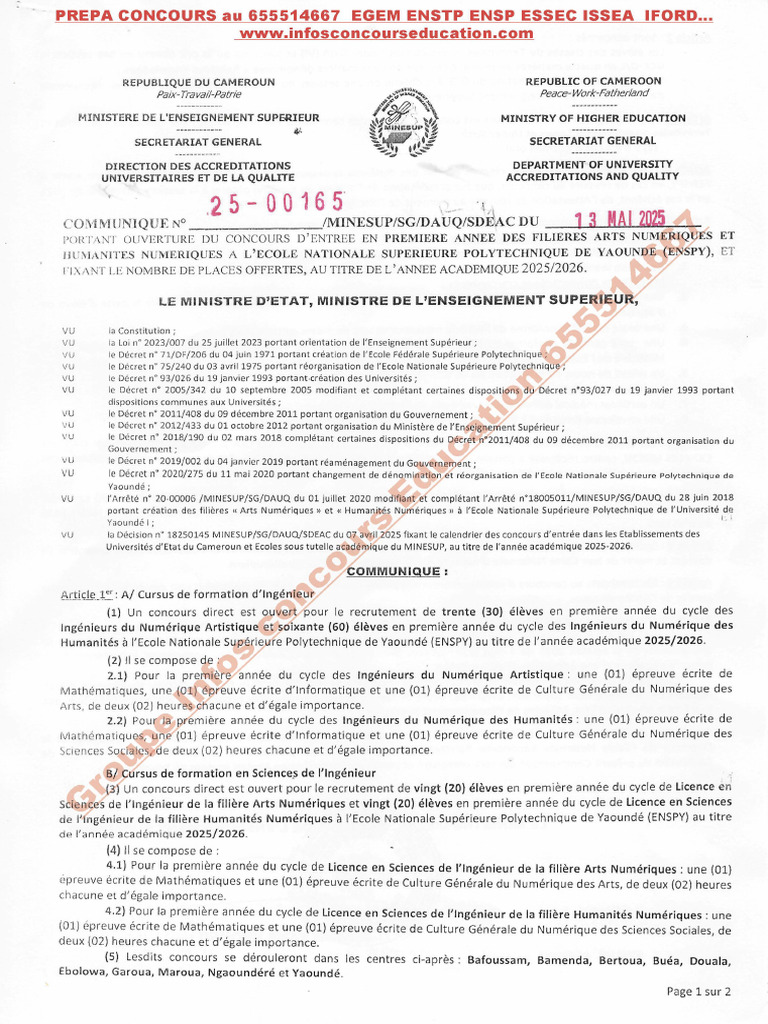 Concours Enspy Art Num 1 2025 | PDF