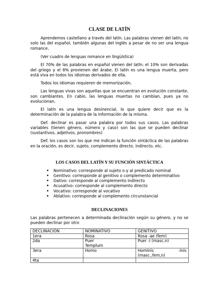 Clase 1. Introducción al Latín (25-03-25) | PDF | latín | Género gramatical