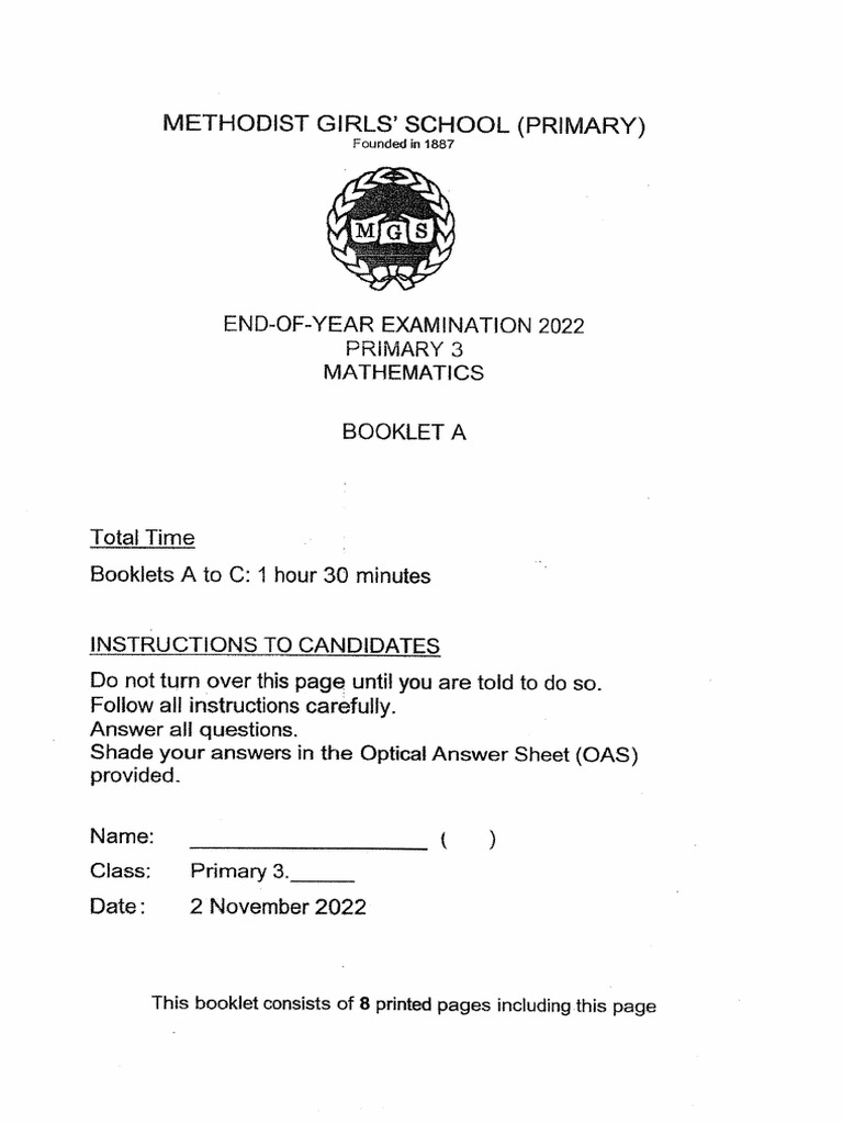 P3 Maths 2022 MGS EOY Papers | PDF