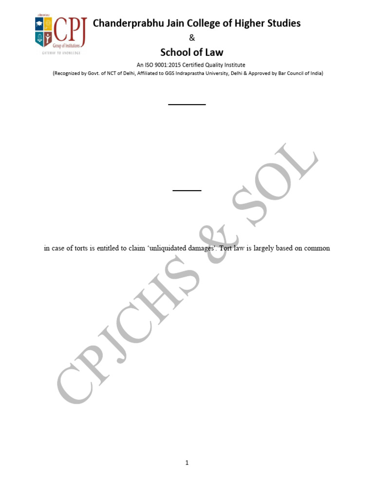 Unit-1 Law of Torts E-Notes BALLB | PDF | Tort | Damages