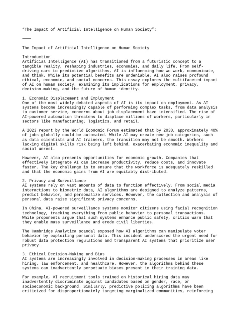 AI's Multifaceted Impact on Society | PDF | Artificial Intelligence ...