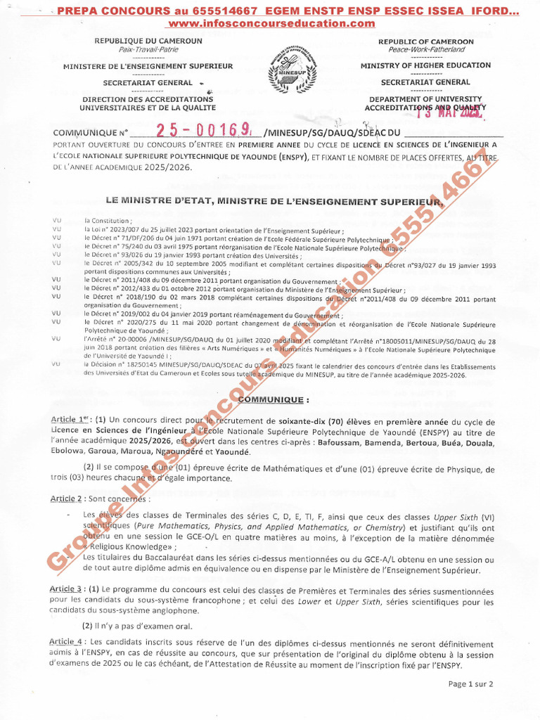 CONCOURS ENSPY SC ING 1 2025 | PDF