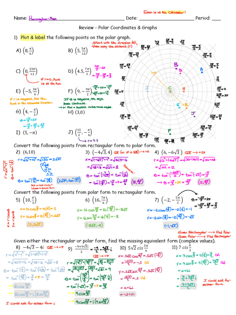 Review - Polar Coordinates & Graphs Key | PDF | Mathematical Notation ...