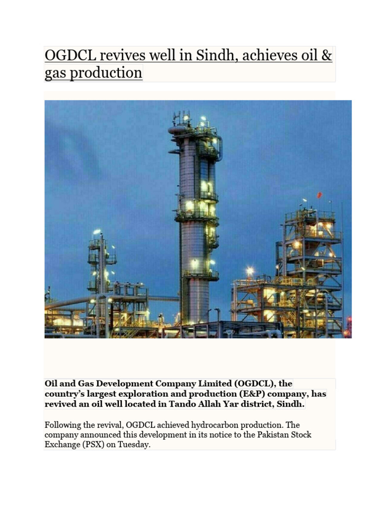 OGDCL Revives Well in Sindh, Achieves Oil & Gas Production | PDF | Natural Gas | Barrel (Unit)