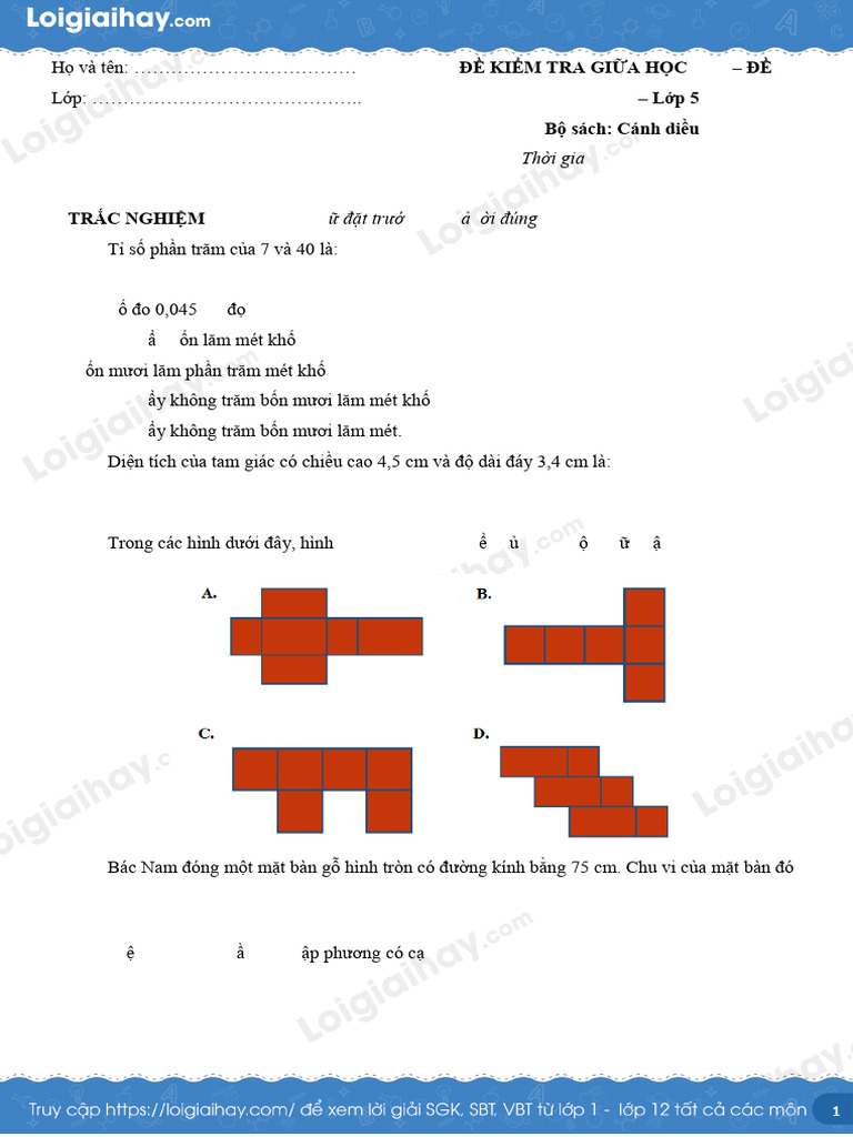 De Kiem Tra Giua Hoc Ki 2 Toan 5 Canh Dieu de So 1 1739948513 | PDF