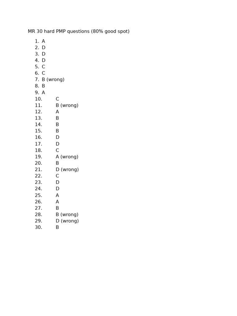 MR 30 Hard PMP Questions | PDF