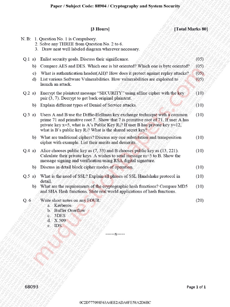 Cryptography and System Security Exam Guide | PDF | Public Key ...