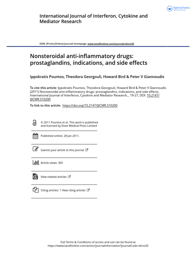 Nonsteroidal Anti-Inflammatory Drugs Prostaglandins Indications and ...