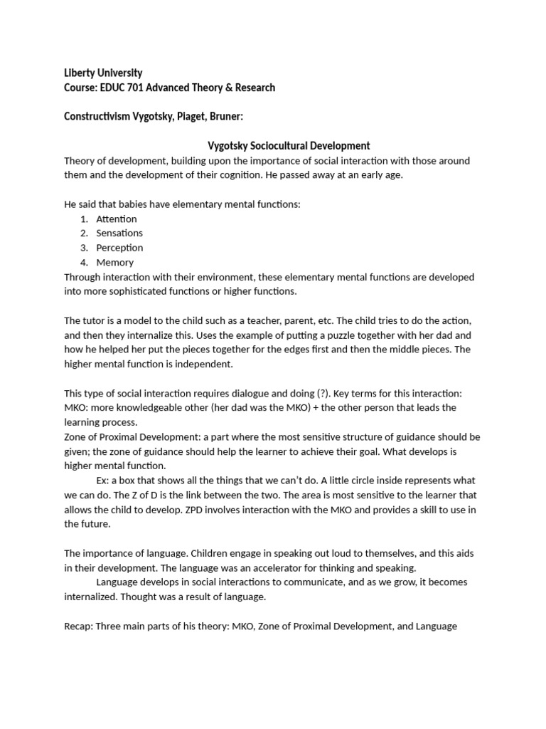 Constructivism_Vygotsky_Piaget_Bruner | PDF | Constructivism (Philosophy Of Education) | Learning