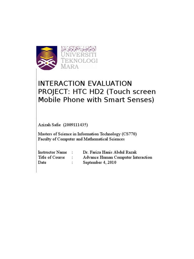 Interaction Evaluation PROJECT: HTC HD2 (Touch Screen Mobile Phone With ...