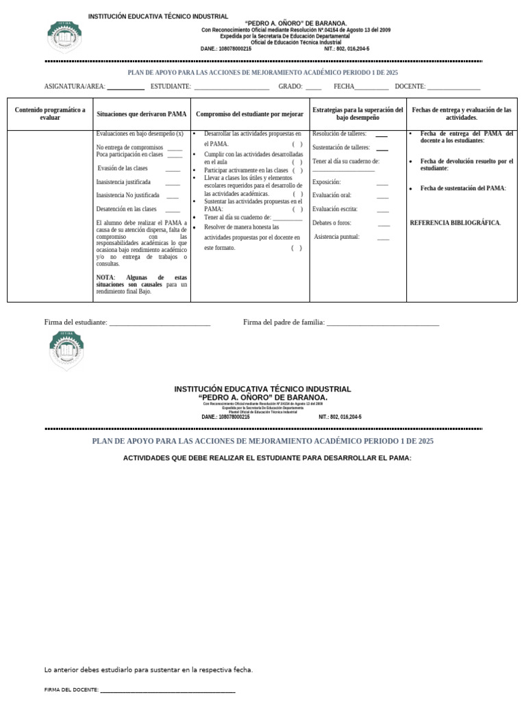 Formato Pama 2025 | PDF | Aprendizaje