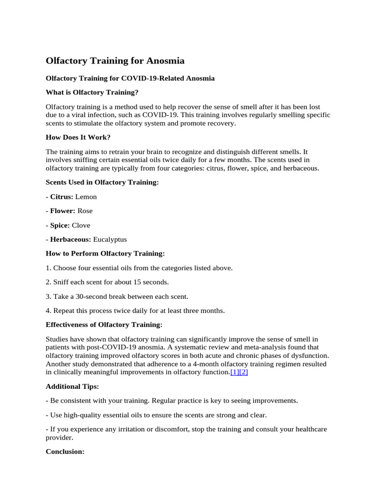 Olfactory Training For Anosmia | PDF | Odor | Medical Specialties
