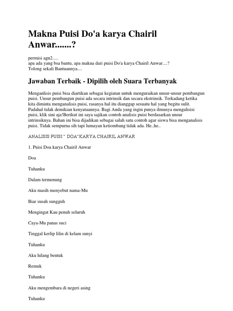 Makna Puisi Doa | PDF