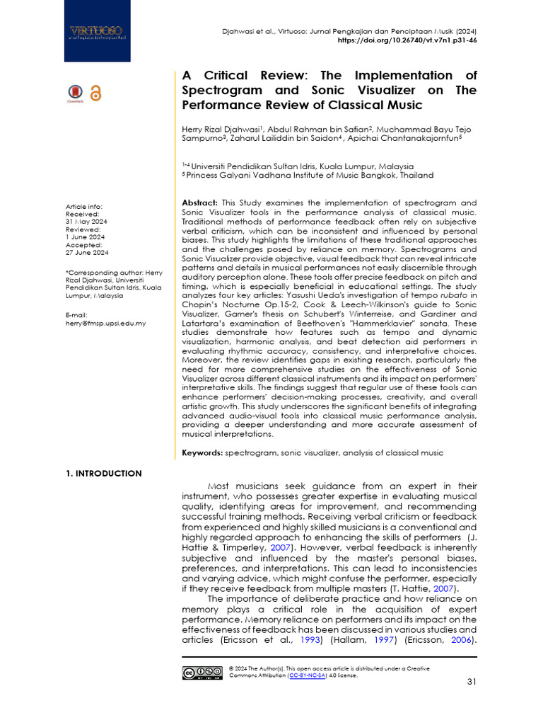 A Critical Review The Implementation of Spectrogram and Sonic Visualizer On The Performance ...