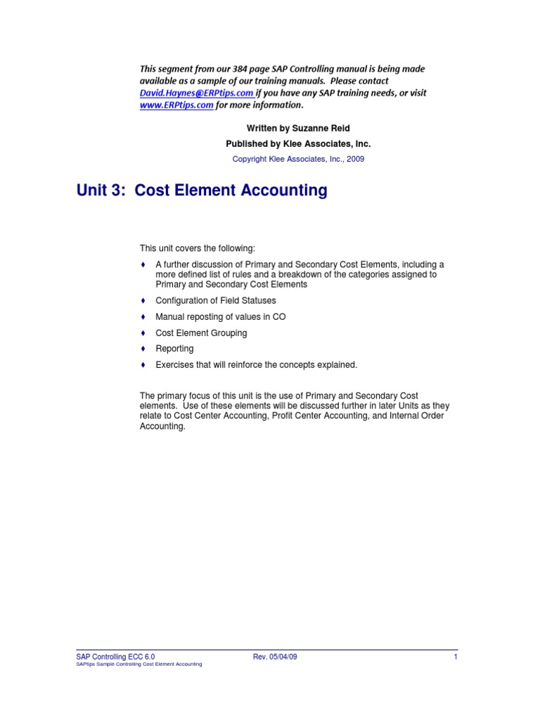 Unit 3: Cost Element Accounting | PDF | Invoice | Revenue