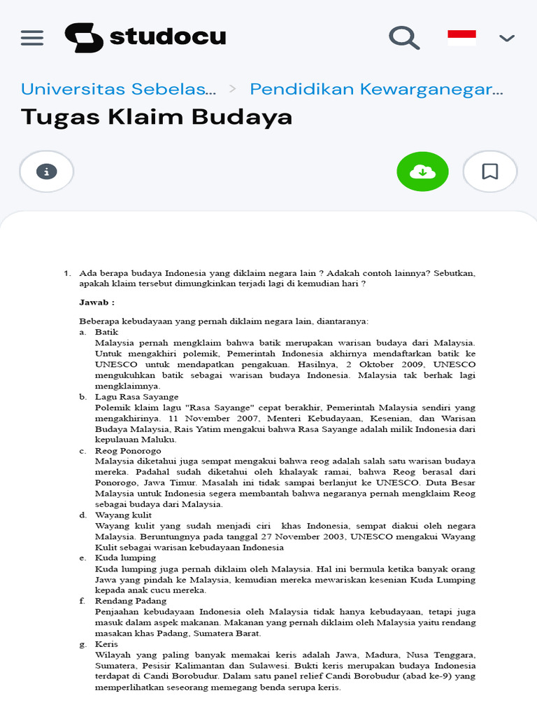 Tugas Klaim Budaya - Ada Berapa Budaya Indonesia Yang Diklaim Negara Lain Adakah Contoh Lainnya ...