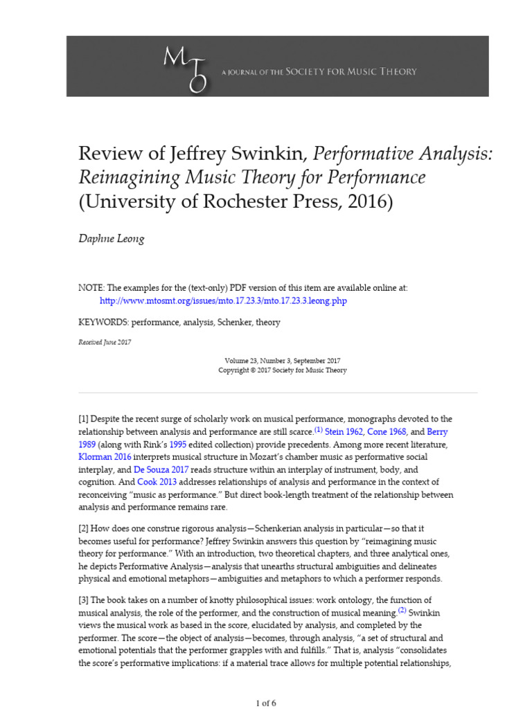 Review of Jeffrey Swinkin, Performative Analysis- Reimagining Music ...