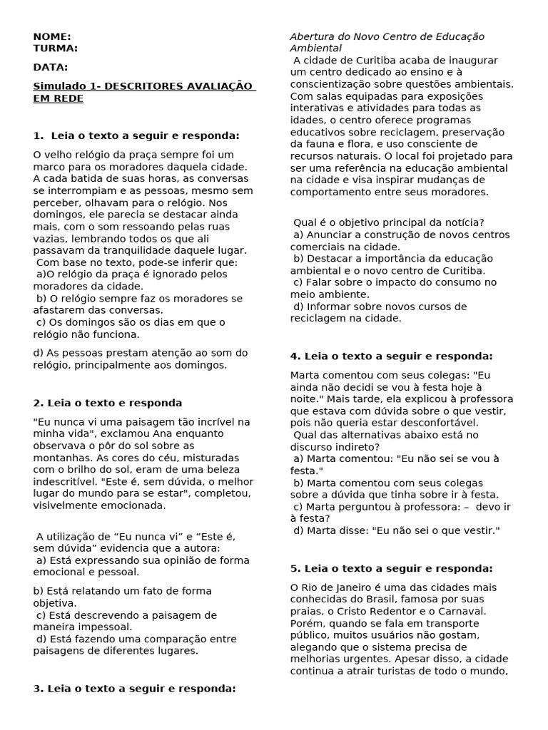 Simulado 1 LP - Aval em Rede | PDF | Cidade | São Paulo