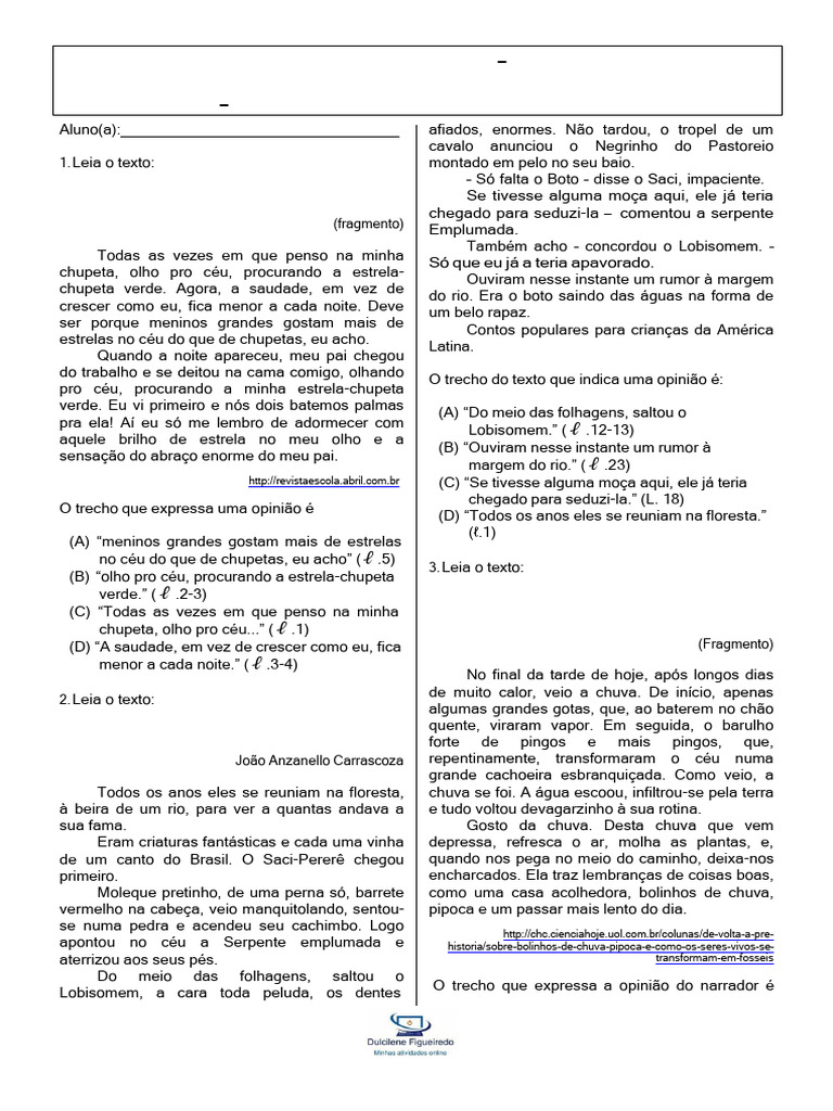 EXERC - 3 PROVA BRASIL DESCR 11 5o Ano L.P | PDF | Relâmpago | Eletricidade