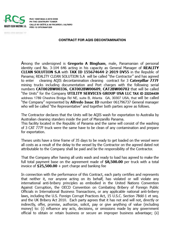 Contract For Aqis Decontamination 3 | PDF | Bribery | Business Law