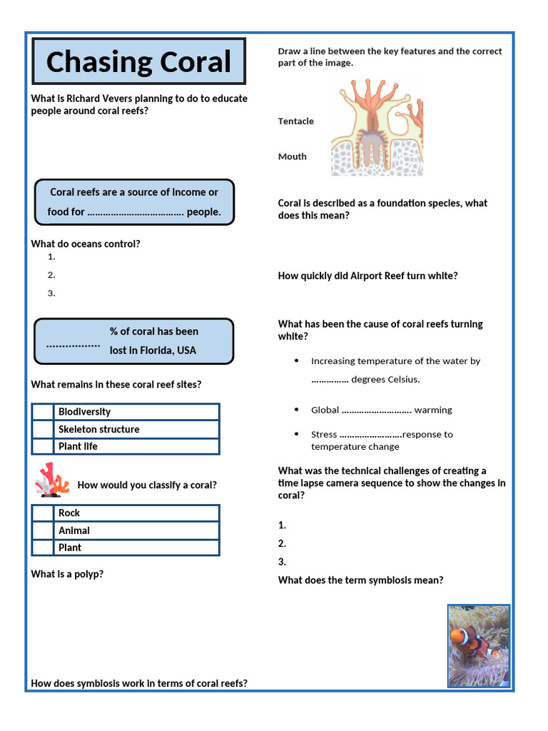 Chasing Coral Student Sheet | PDF | Coral | Coral Reef
