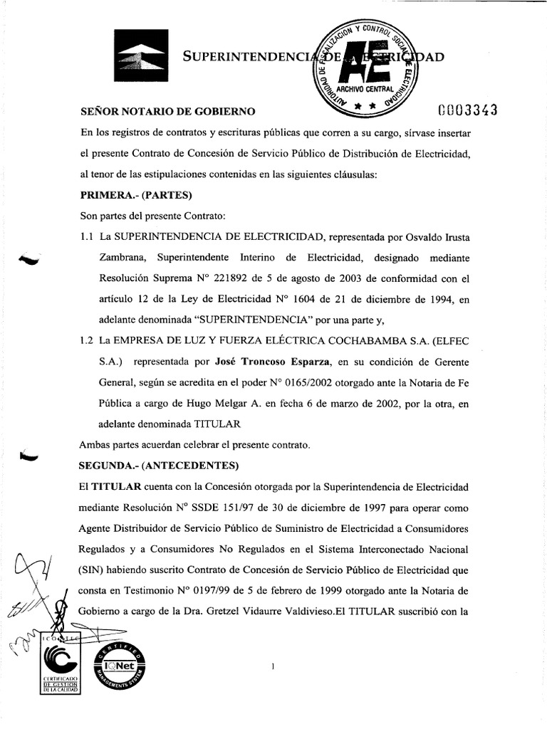 CONTRATO CONCESION ELFEC de 20-Ago-2003 | PDF