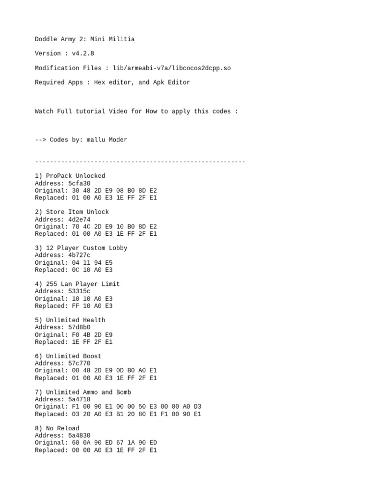 Mini Militia Super Codes by Moder | PDF