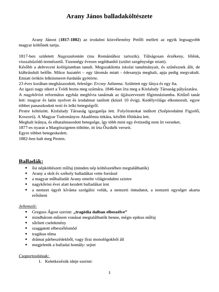 Arany Balladköltészete | PDF