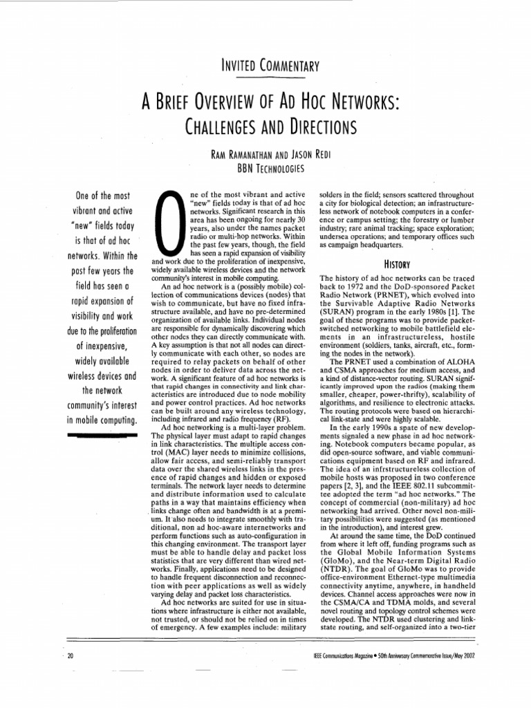 A Brief Overview of Ad Hoc Networks Chal 2 | PDF | Wireless Ad Hoc Network | Computer Network