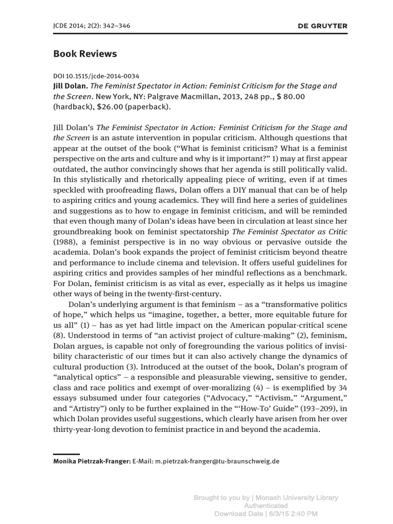 Jill Dolan The Feminist Spectator in Act | PDF | Feminism | Gender Studies