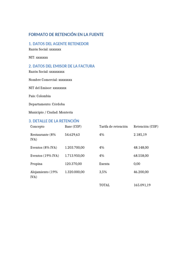 Ejemplo de Formato Retencion Completo | PDF