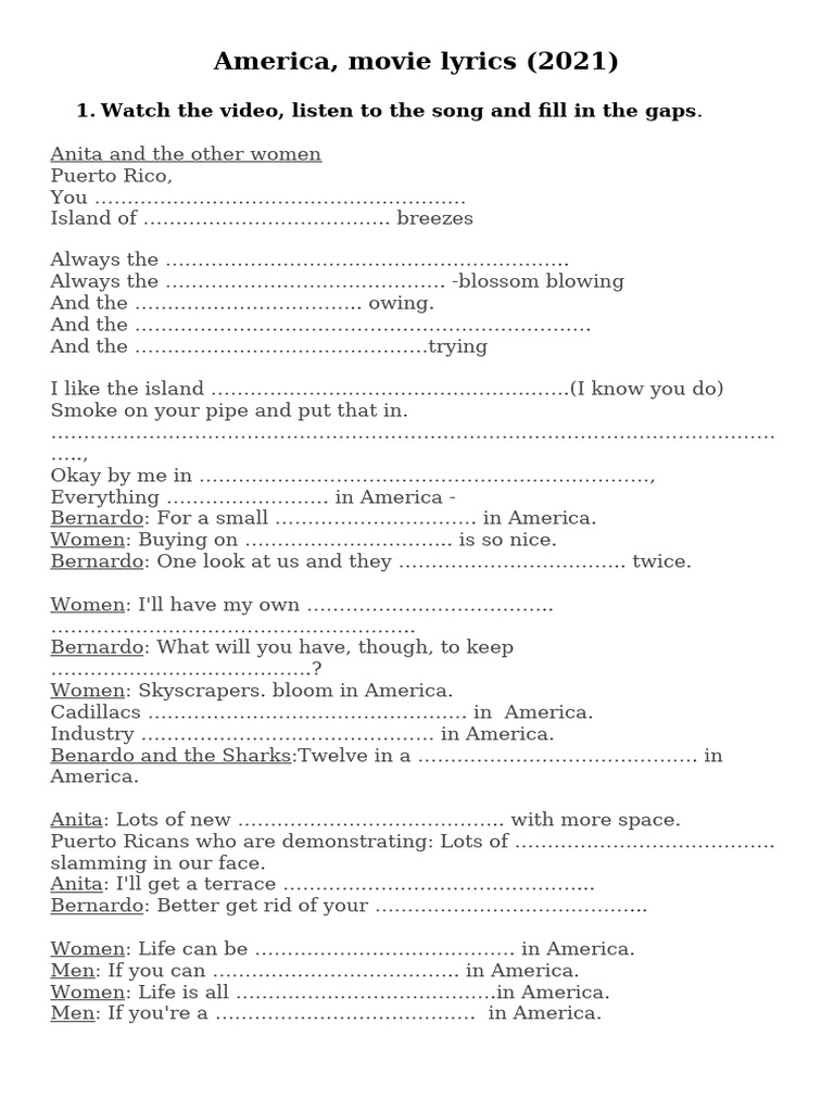 America: Lyrics Analysis and Insights | PDF