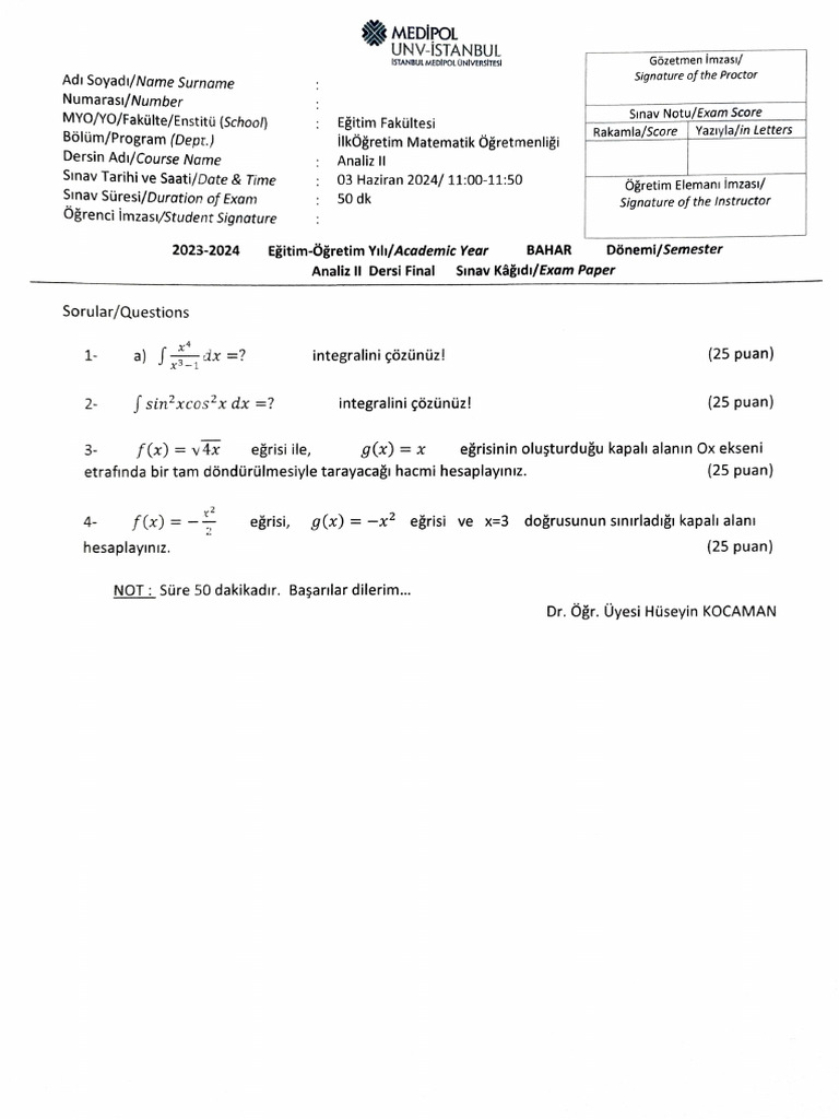 ANALİZ II Final Cev An | PDF