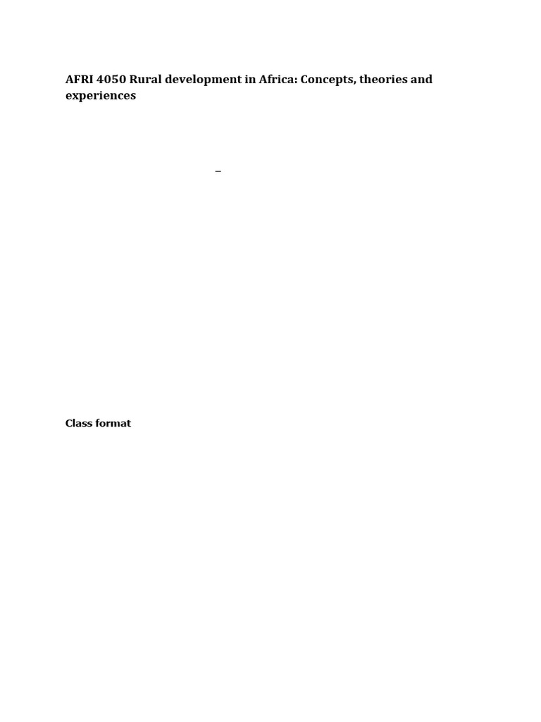 AFRI 4050 Rural Development in Africa Concepts Theories and Experiences ...