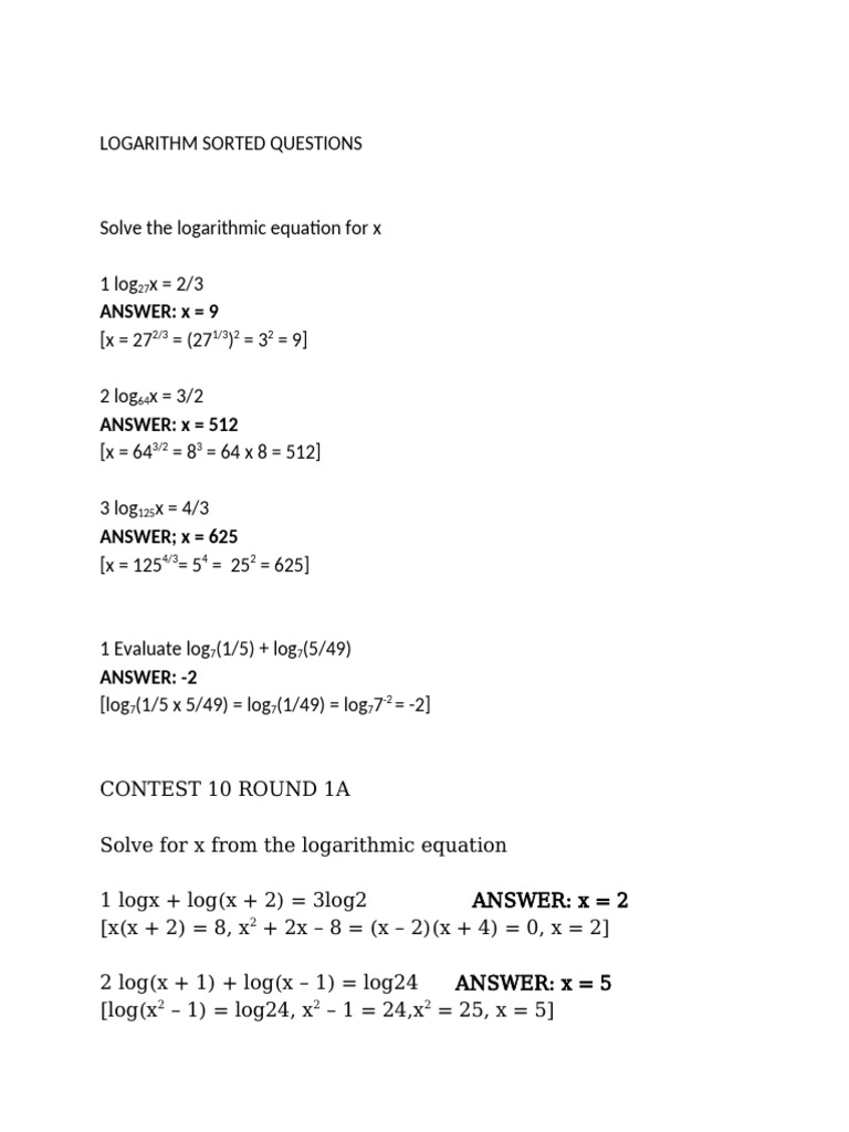 Logarithm Sorted Questions | PDF | Logarithm | Arithmetic