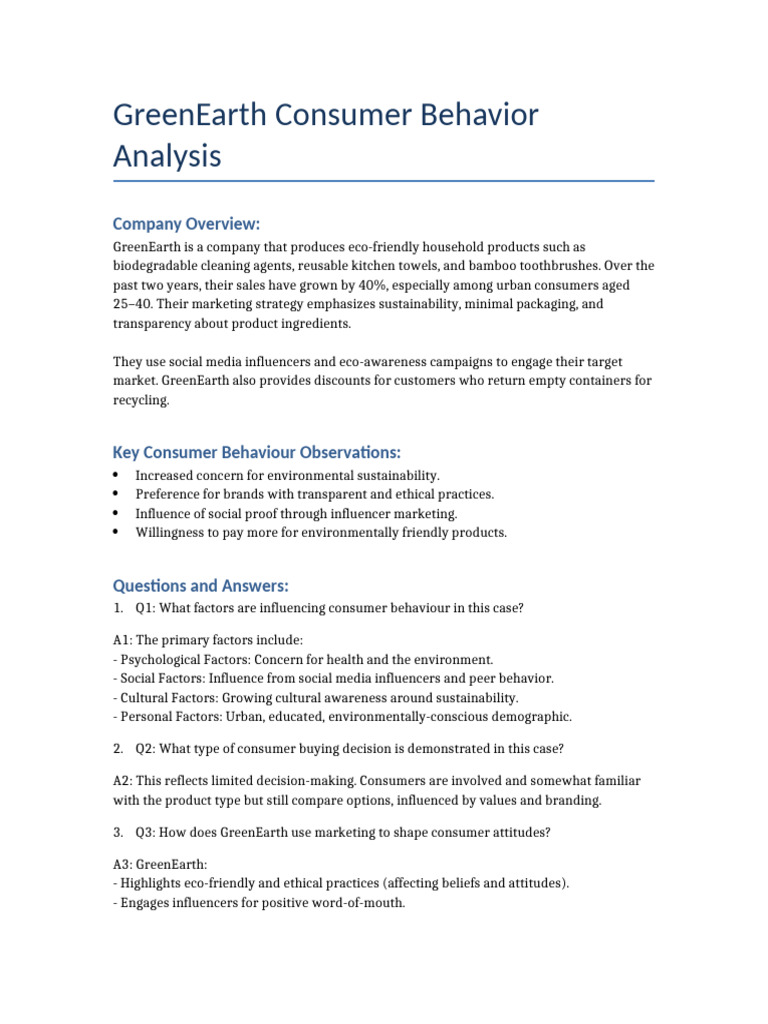 GreenEarth Consumer Behavior Analysis | PDF