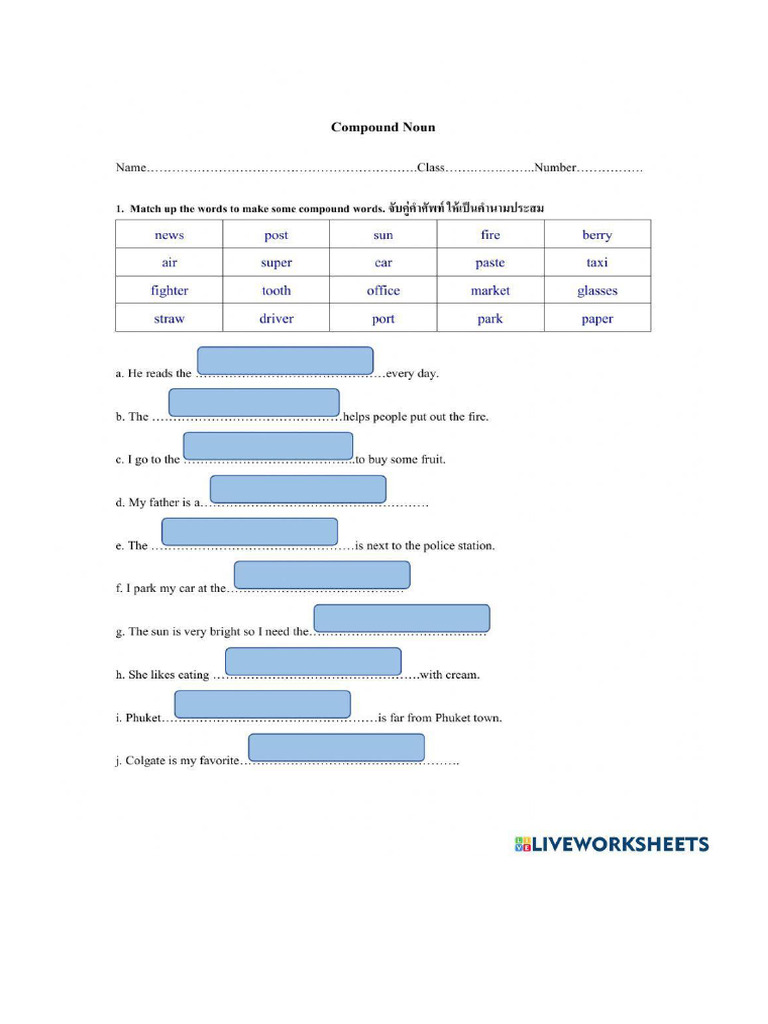 Compound Nouns Homework | PDF