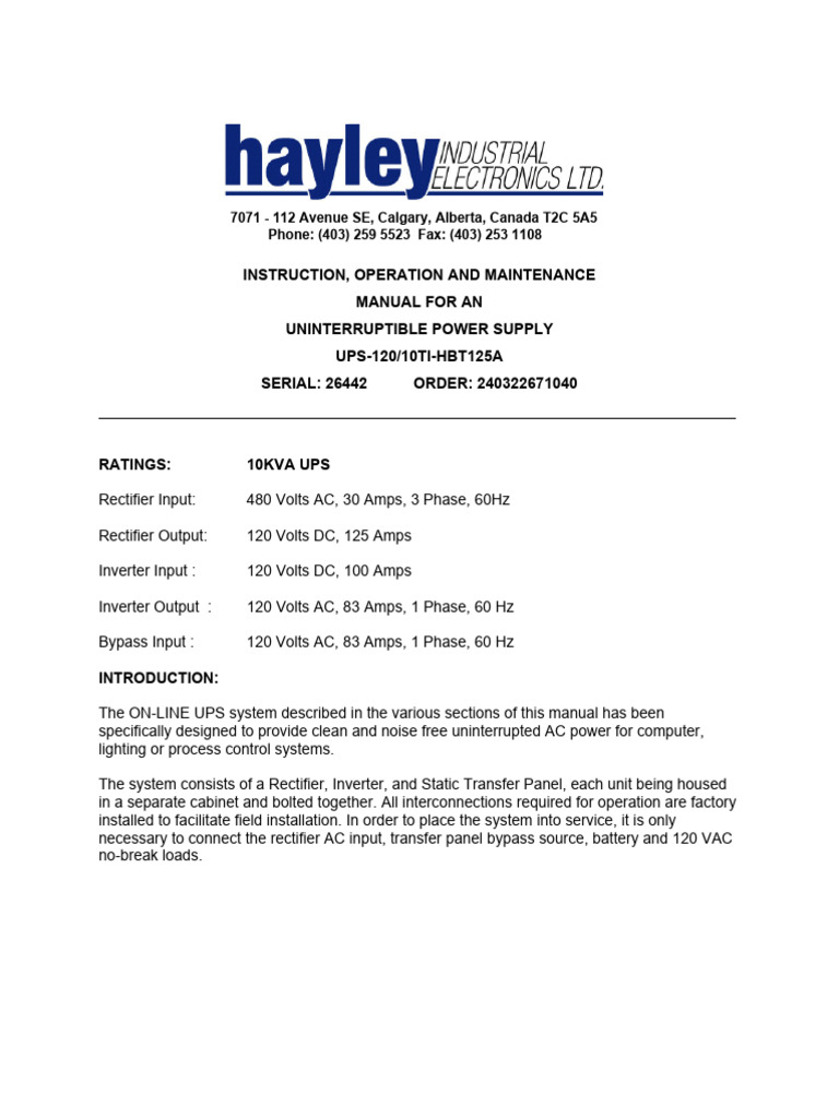 Hayley UPS Operation Manual | PDF | Power Inverter | Battery Charger