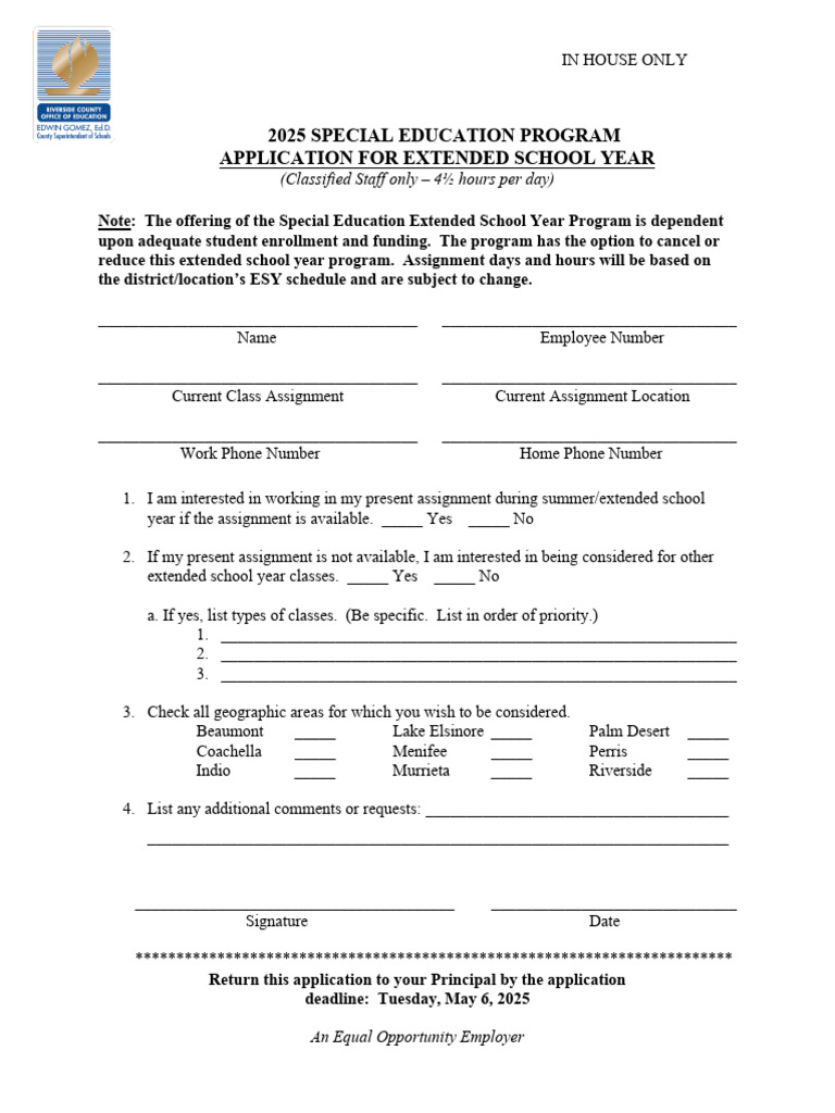 ESY SE Classified Application 2025 | PDF