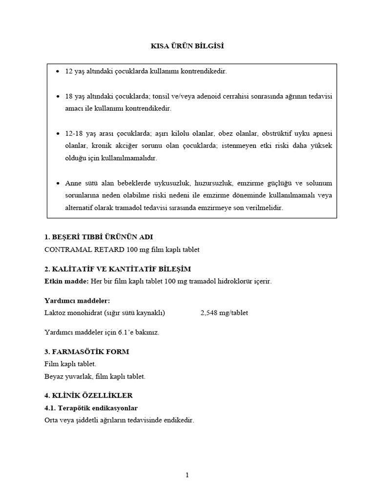 Contramal Retard 100 MG Film Kapli Tablet | PDF