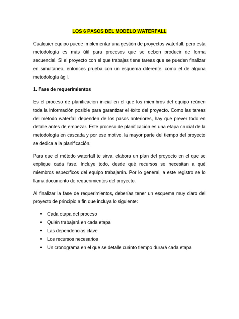 Etapas del Modelo Waterfall | PDF | Software | Diseño